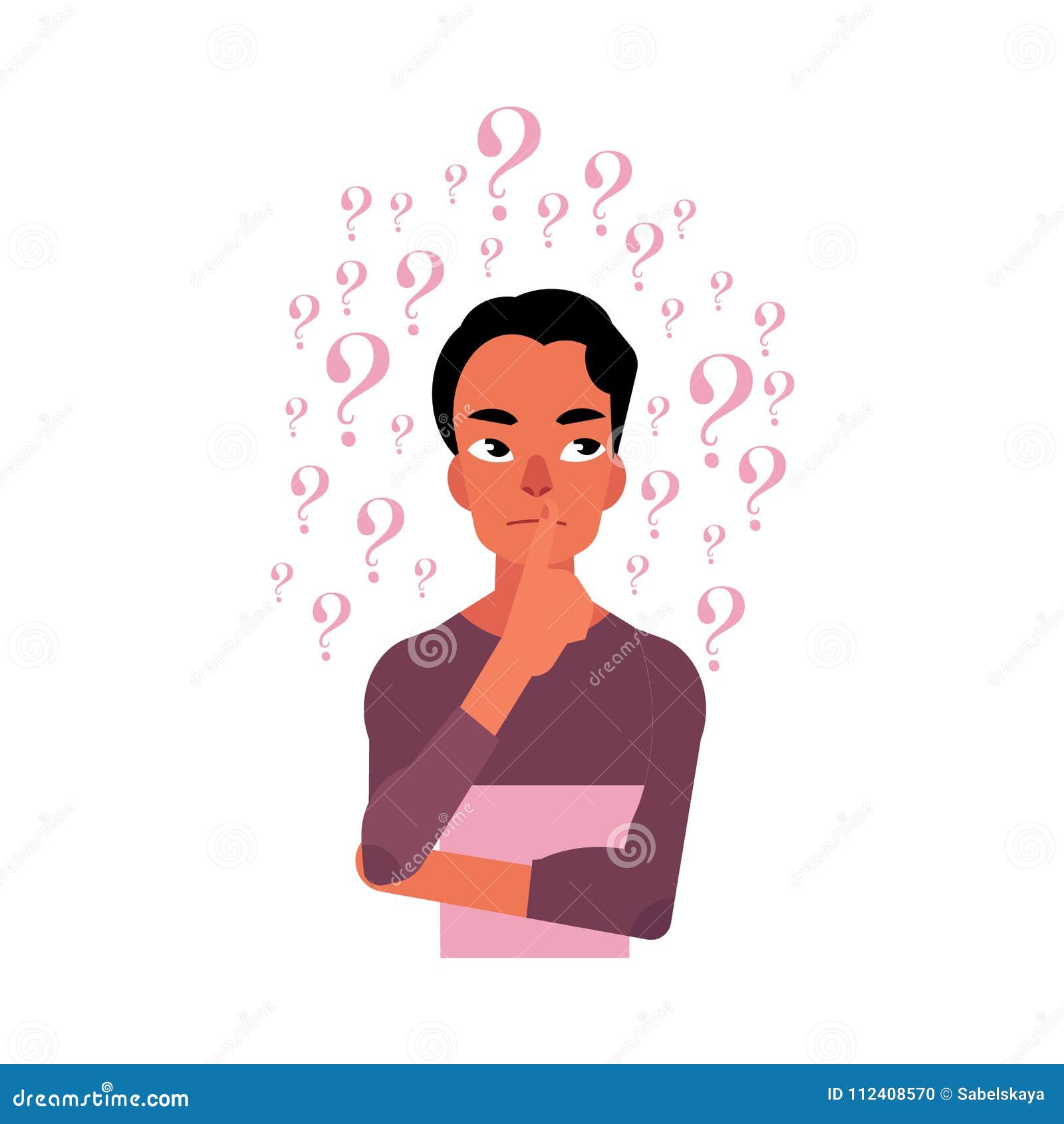 Young Man Perplexing with Lot of Questions Stands Under Questionmarks ... Young Man Perplexing with Lot of Questions Stands Under Questionmarks ...