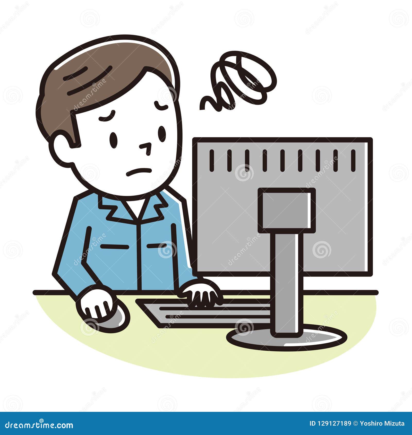 Young Man with a Personal Computer and a Troubled Look Stock Vector ...