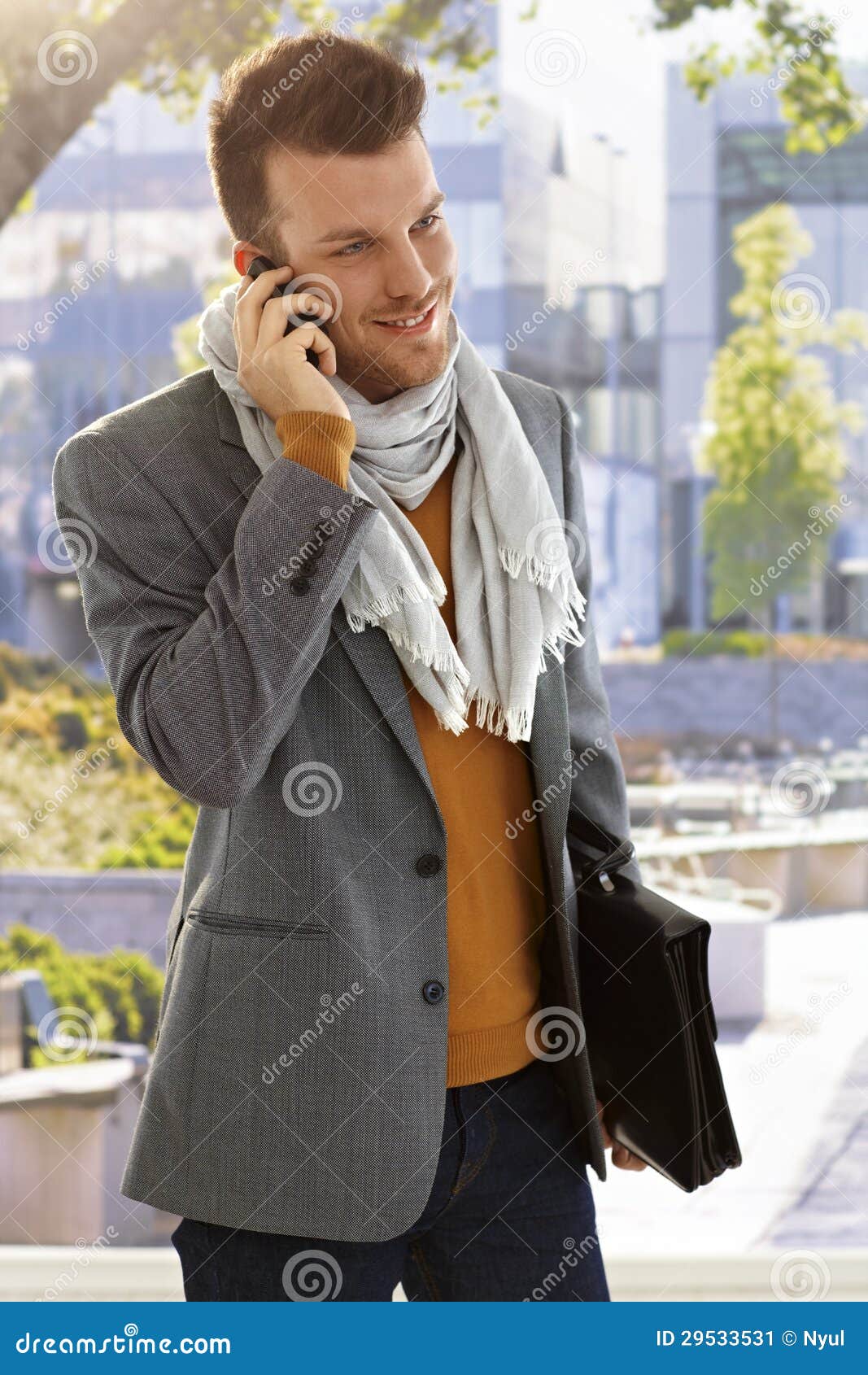 Young Man on Phone Call Outdoors Stock Image - Image of happiness ...