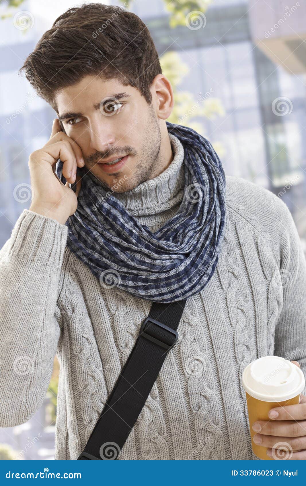 Young Man on Phone Call Outdoors Stock Image - Image of color, fall ...