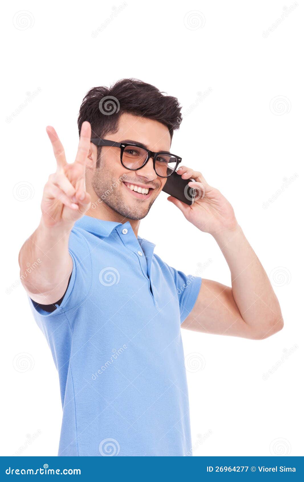 Young Man on the Phone Showing Peace Stock Image - Image of ...