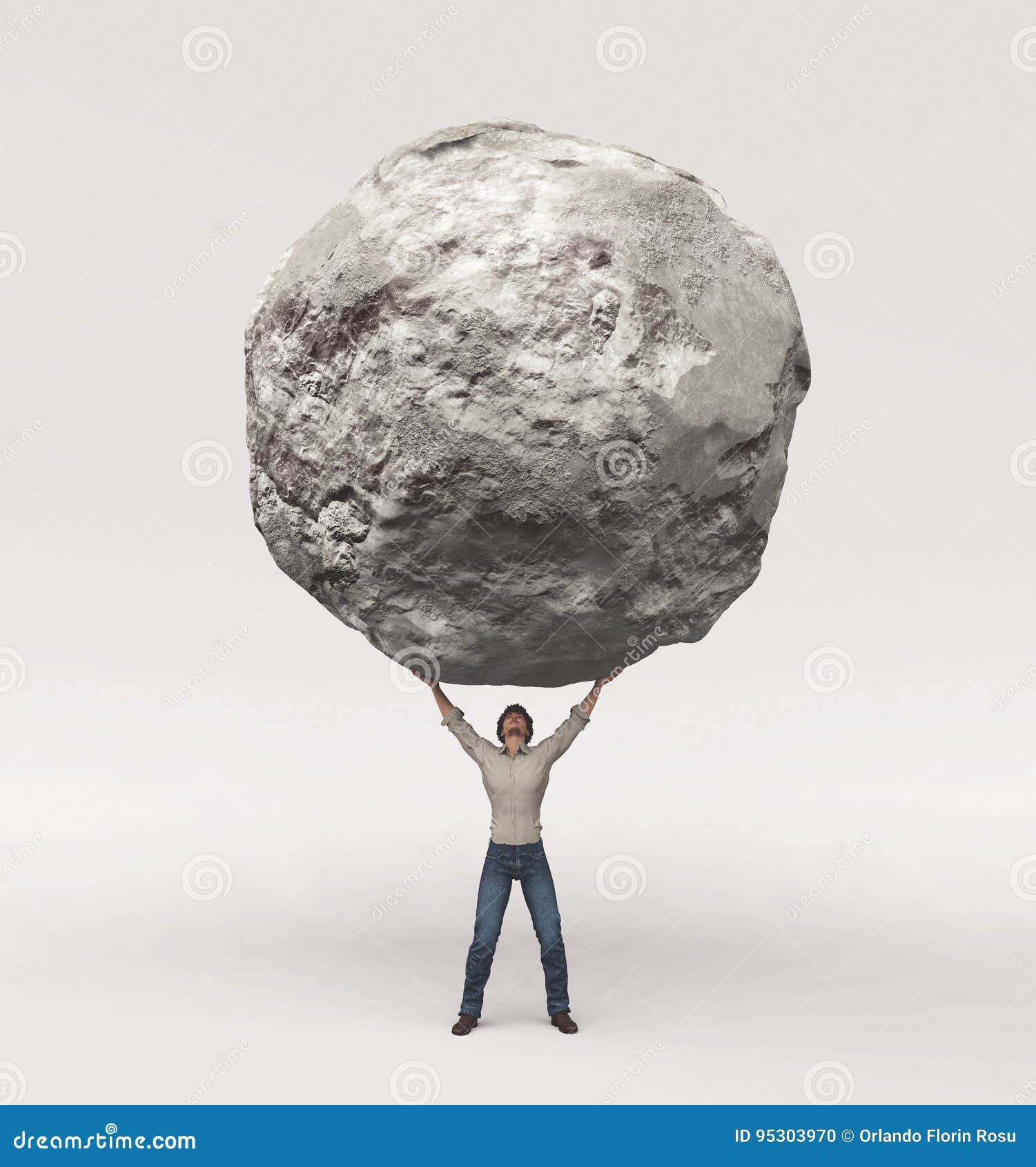 Young Man Pick Up a Large Rock Stock Illustration - Illustration of ...