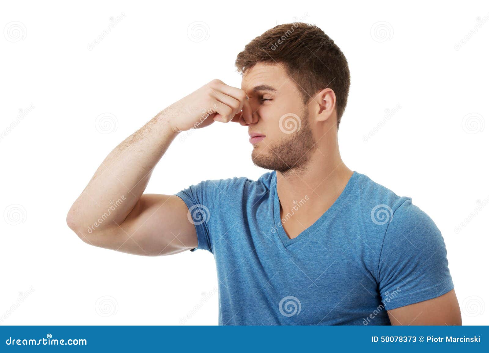 Young Man Pinching His Nose. Stock Image - Image of people, disgusted ...