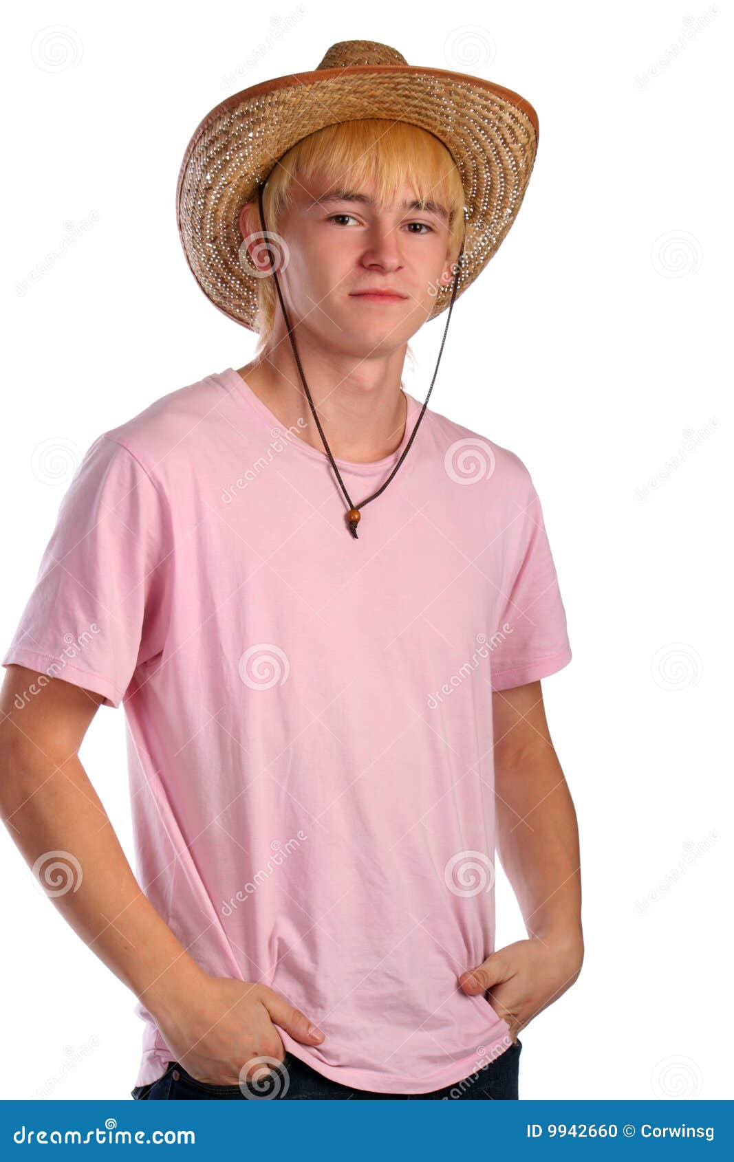 Young Man in Pink Shirt and Cowboy Hat Stock Photo - Image of ...