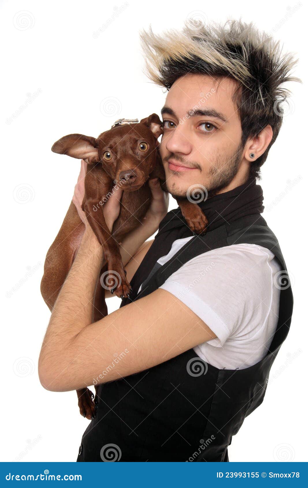 Young man with pinscher stock image. Image of adorable - 23993155