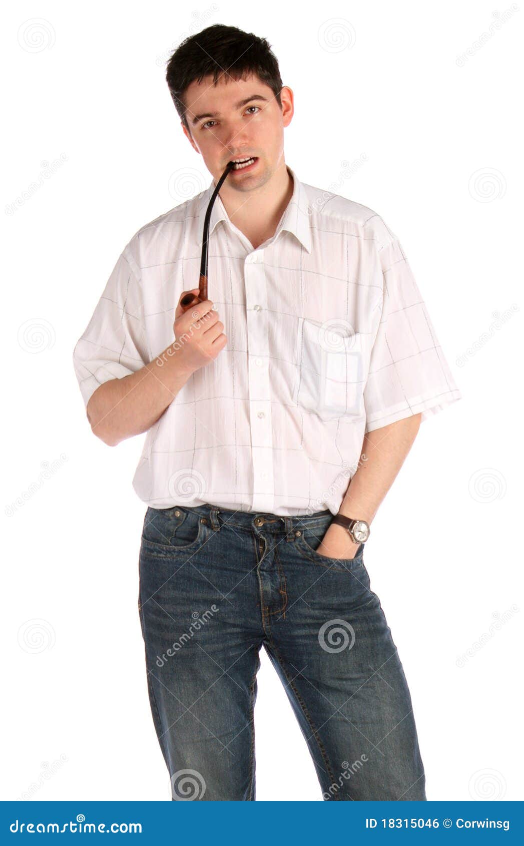 Young man with pipe. stock photo. Image of posture, pose - 18315046