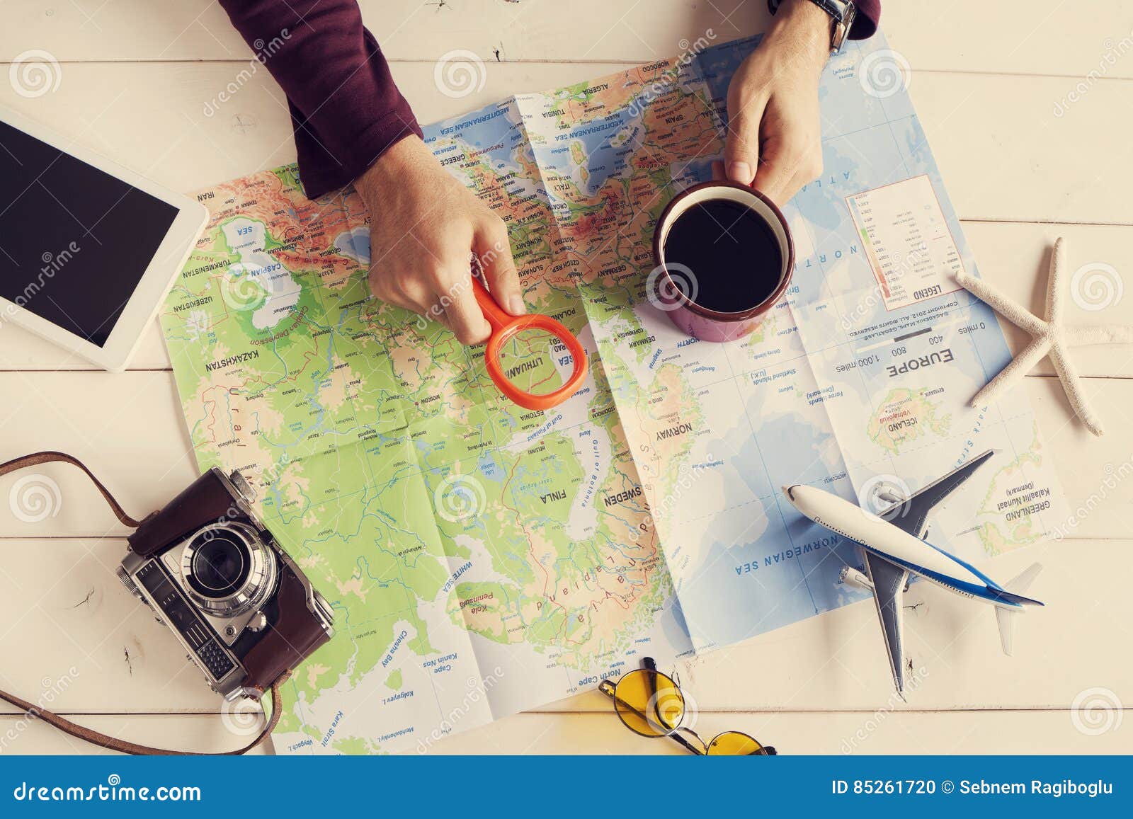 Young Man Planning Travel Vacation Trip with Map Stock Photo - Image of ...