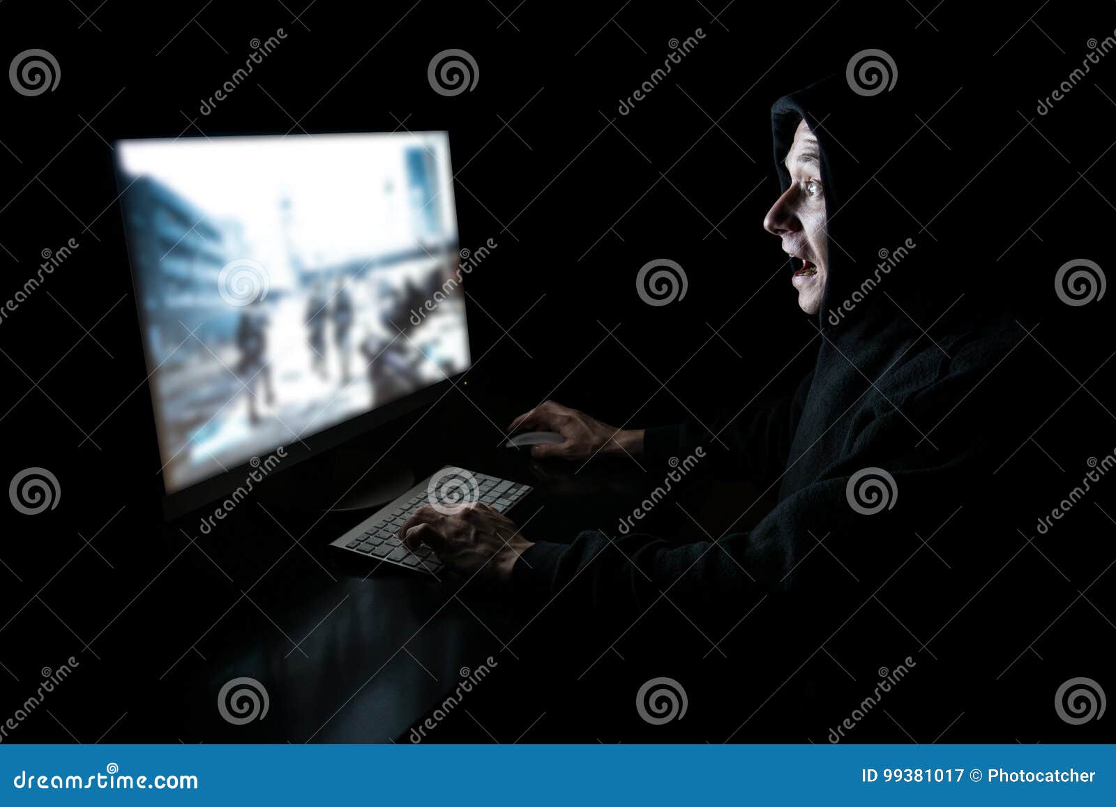 Young gamer in the dark stock image. Image of communication - 99381017