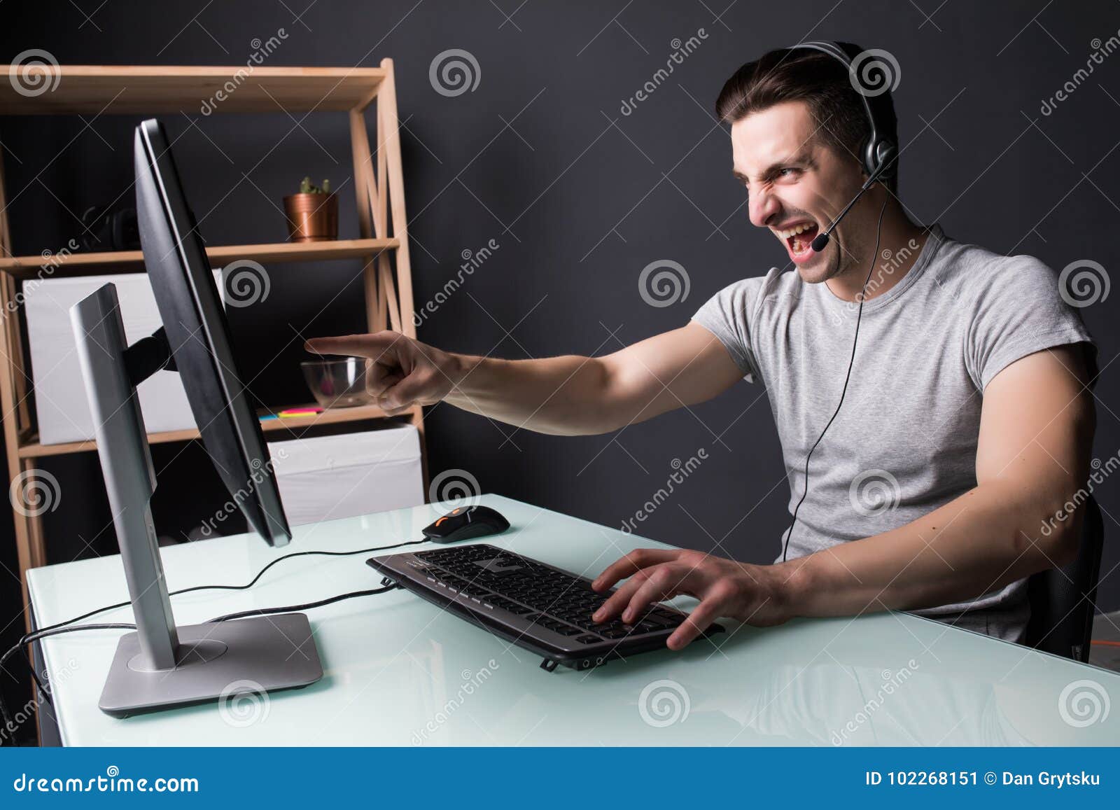 Young Man Playing Computer Games in Dark Room at Home Stock Image ...