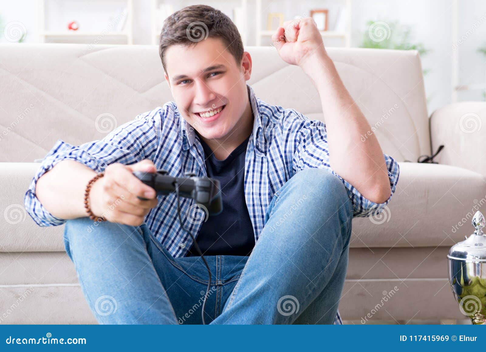 The Young Man Playing Computer Games at Home Stock Image - Image of ...