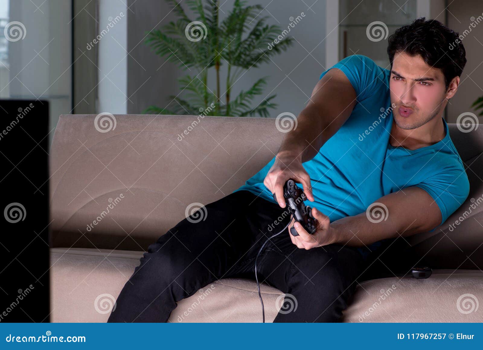 The Young Man Playing Computer Games Late at Night Stock Image - Image ...