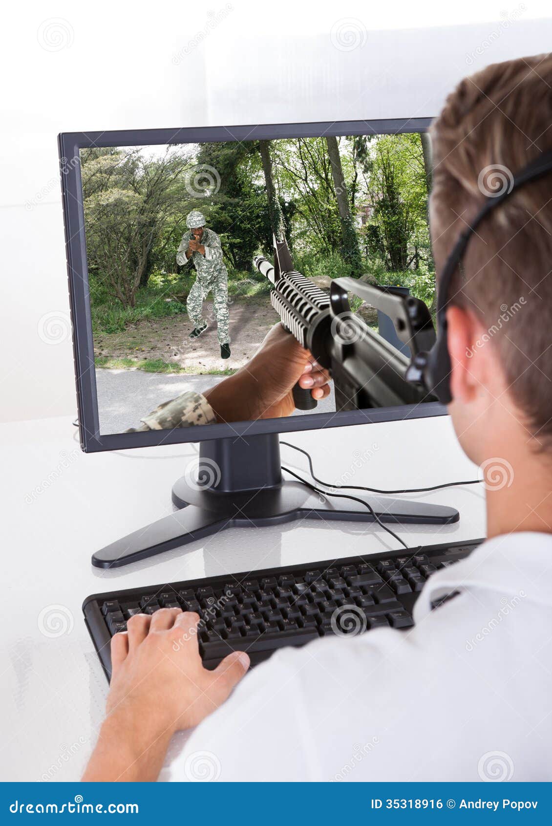 Young Man Playing Computer Games Stock Photo - Image of music, chat ...