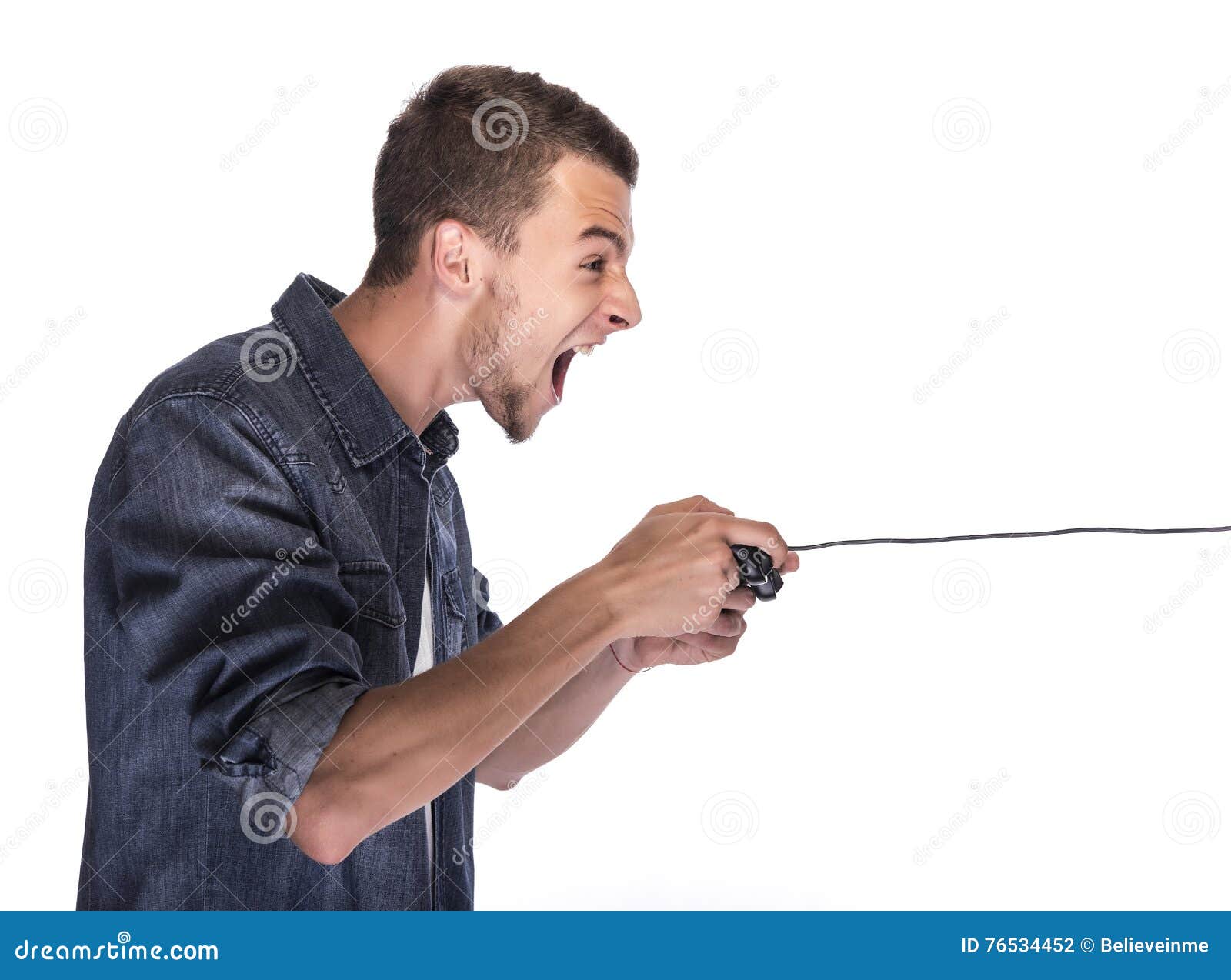 Young Man Playing on Console or Computer. Stock Photo - Image of ...