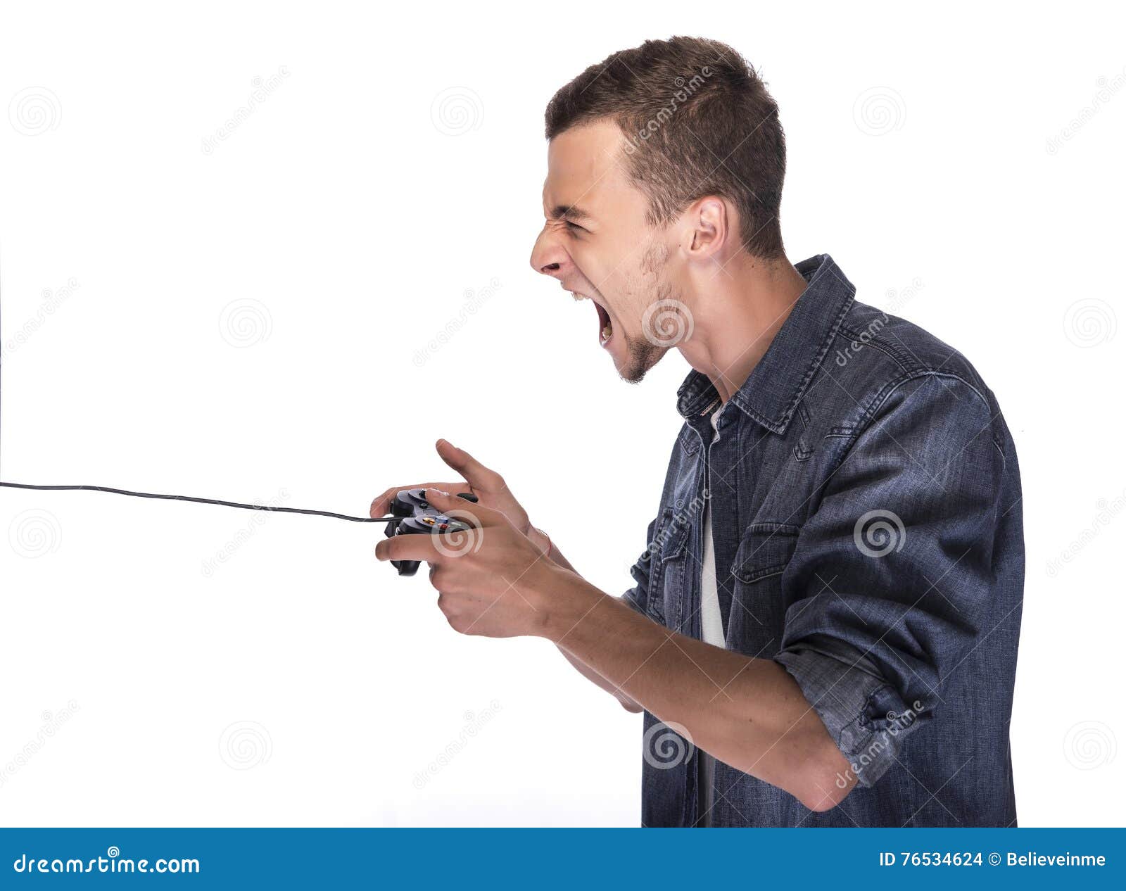 Young Man Playing on Console or Computer. Stock Photo - Image of button ...