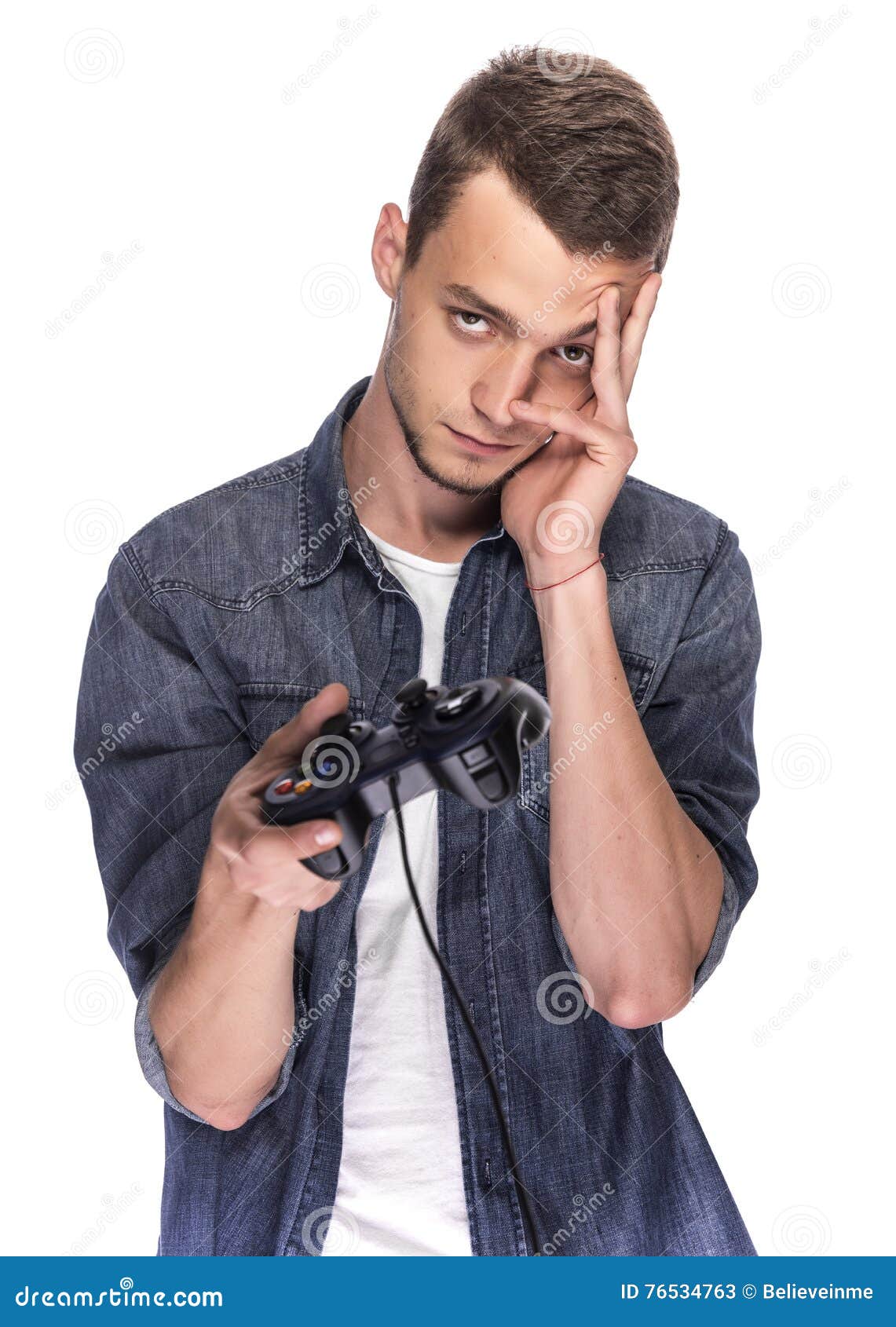 Young Man Playing on Console or Computer. Stock Image - Image of ...