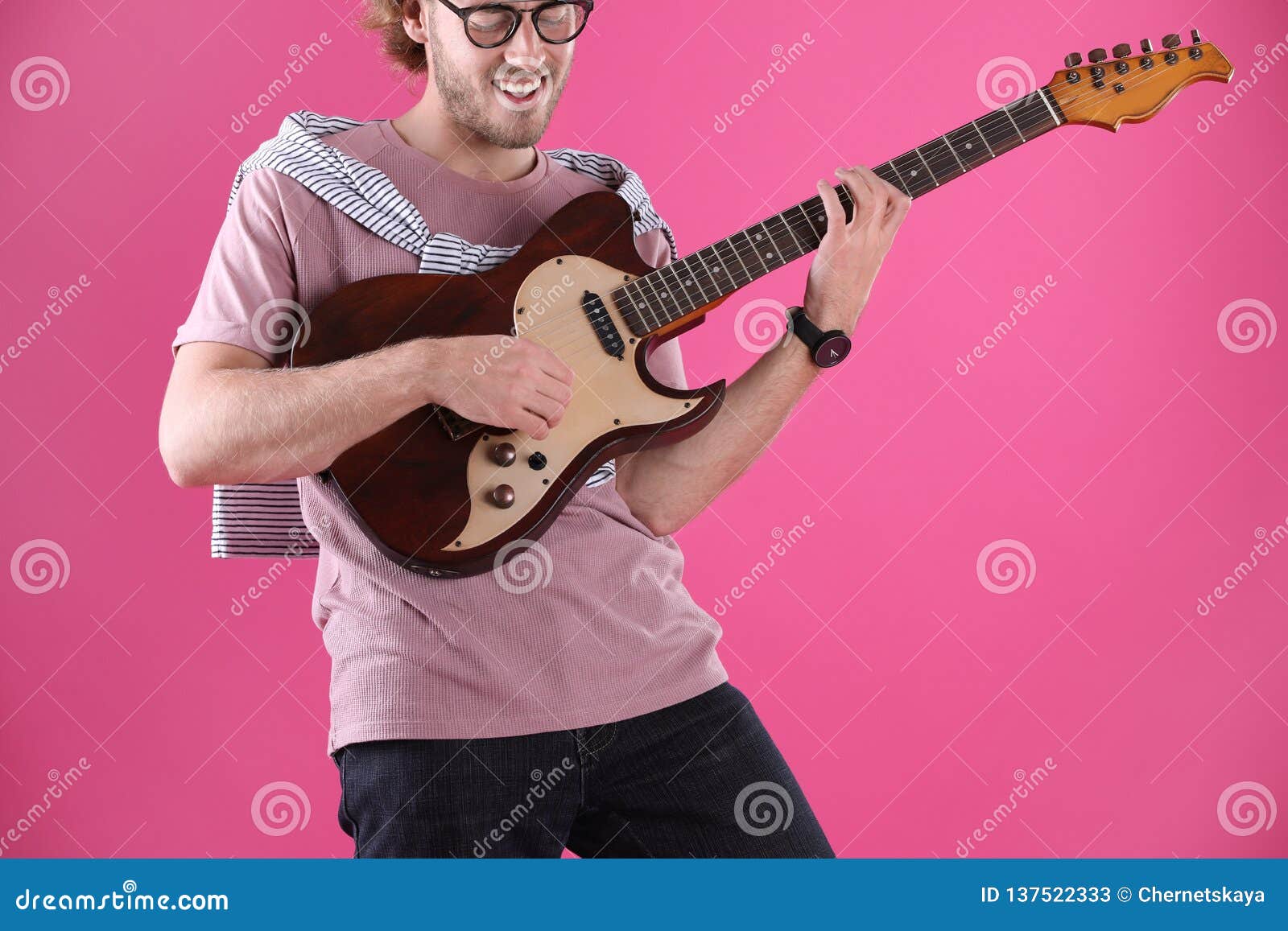Young Man Playing Electric Guitar Stock Image Image Of Musical