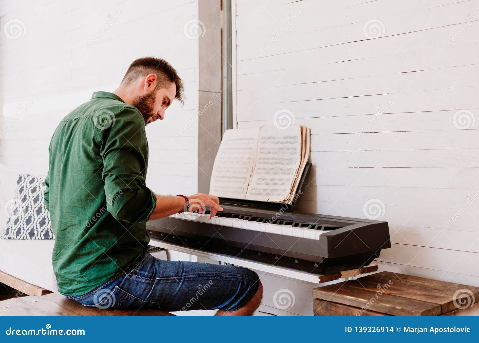 Young Man Playing Electric Piano at Home Stock Photo - Image of person ...