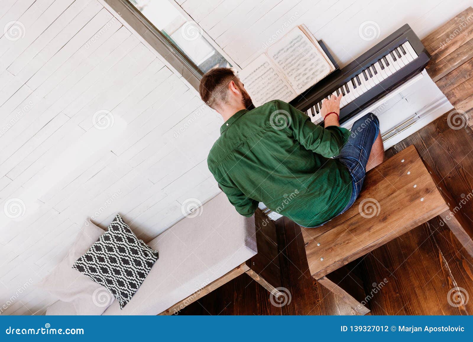 Young Man Playing Electric Piano at Home Stock Photo - Image of ...