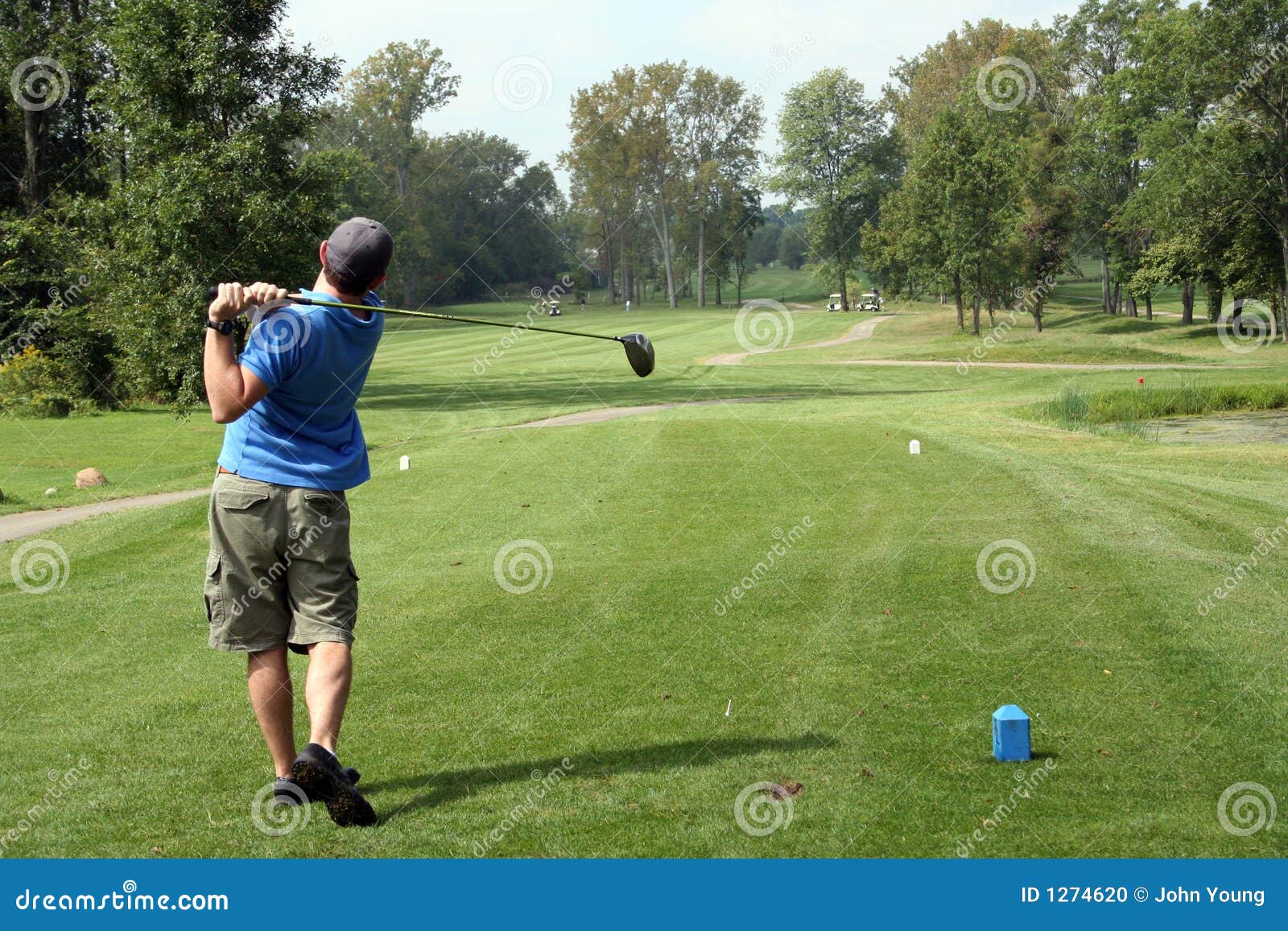 Young man playing golf stock photo. Image of grass, blue - 1274620