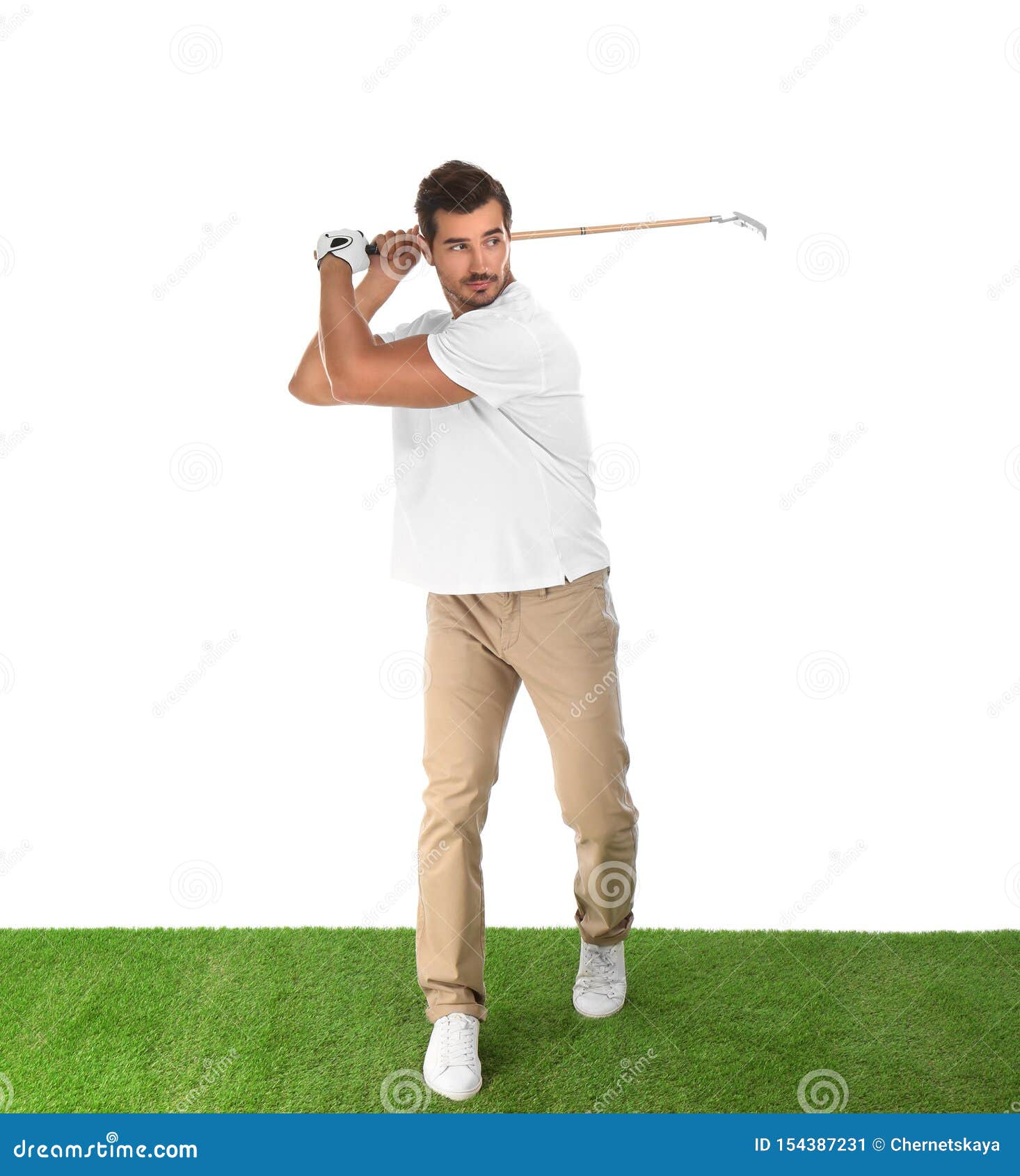 Young Man Playing Golf on White Stock Image - Image of playing ...