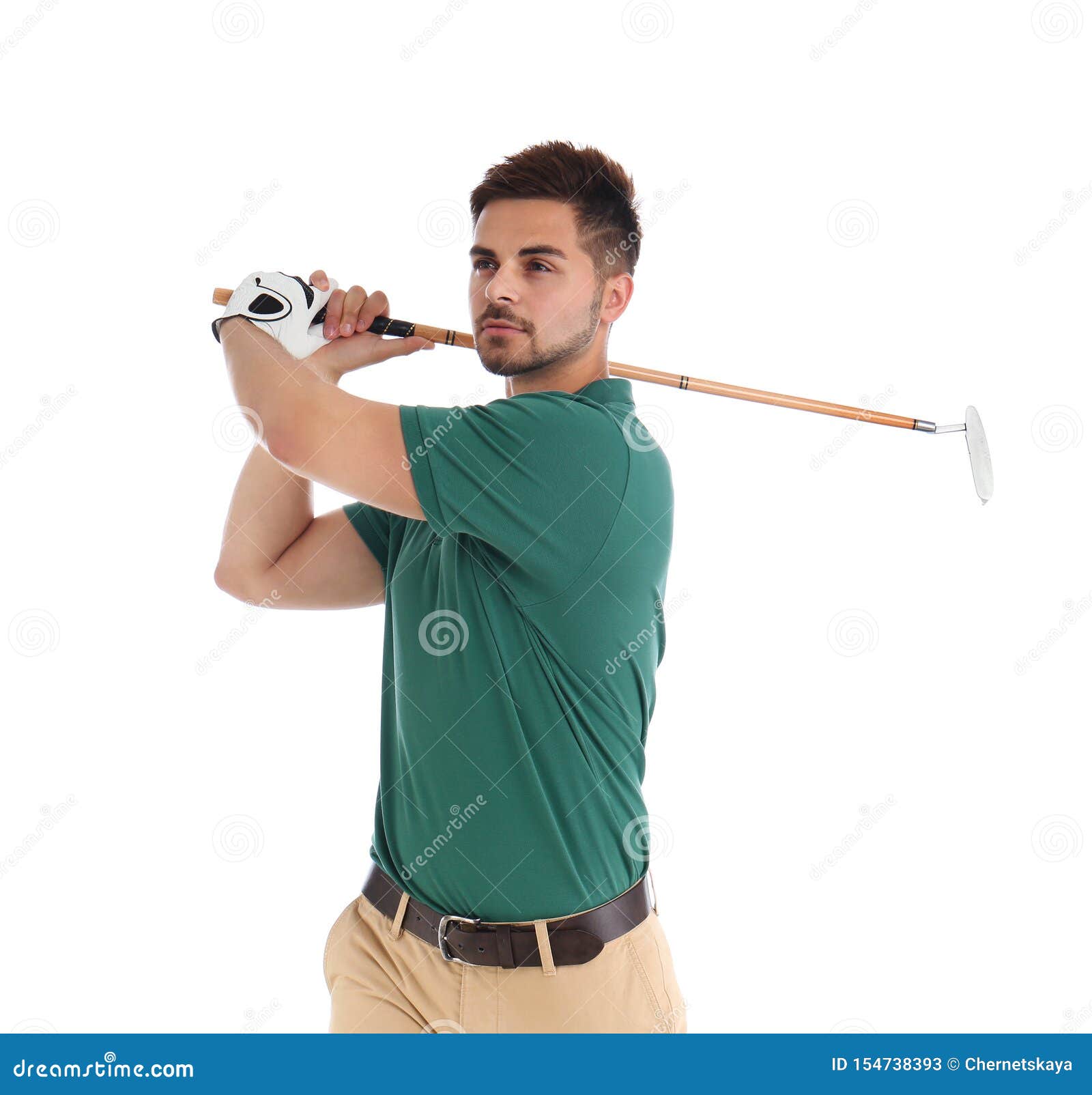 Young Man Playing Golf on White Stock Image - Image of hobby, activity ...