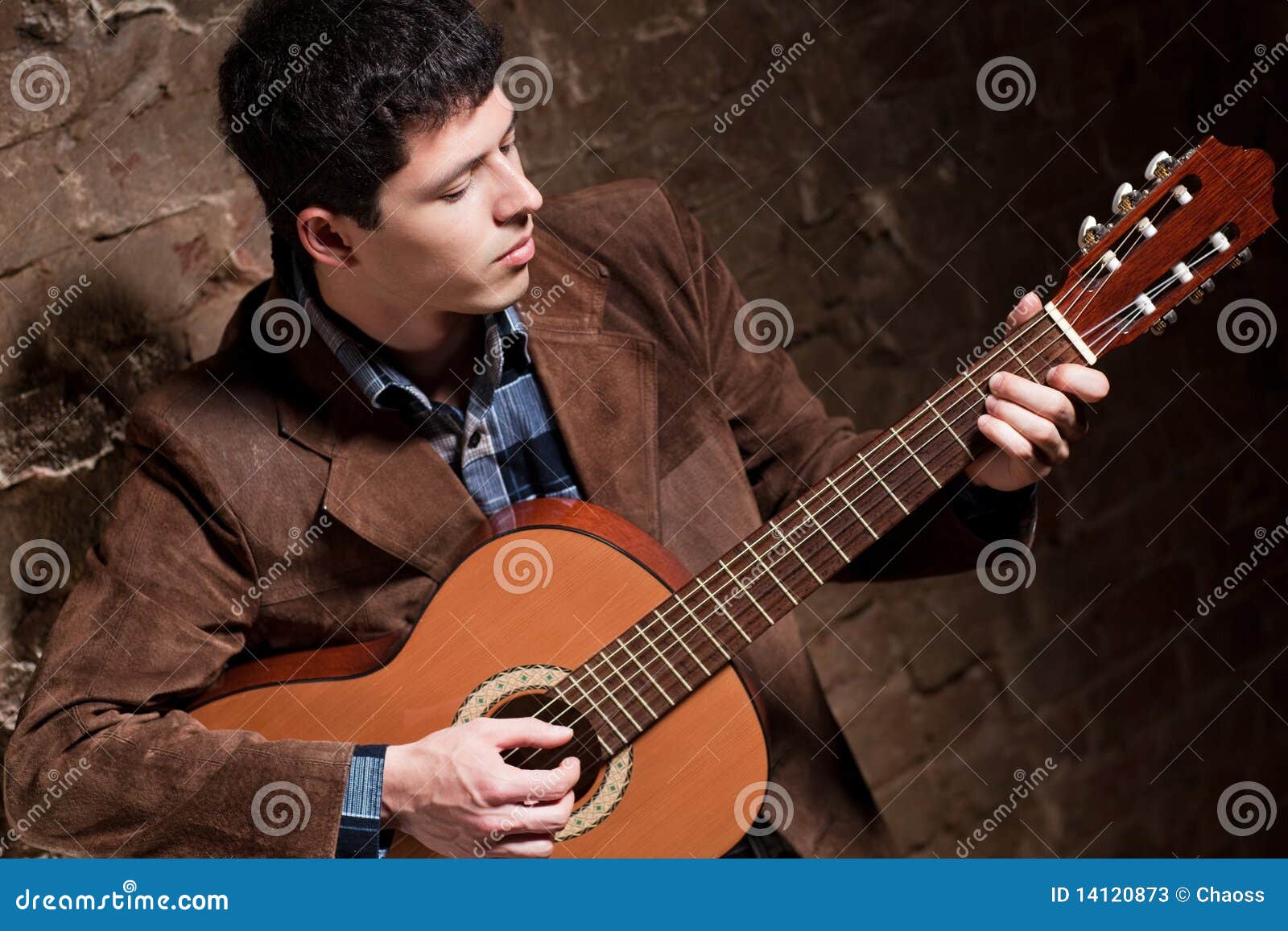 Young Man Playing on Guitar Stock Image - Image of male, string: 14120873