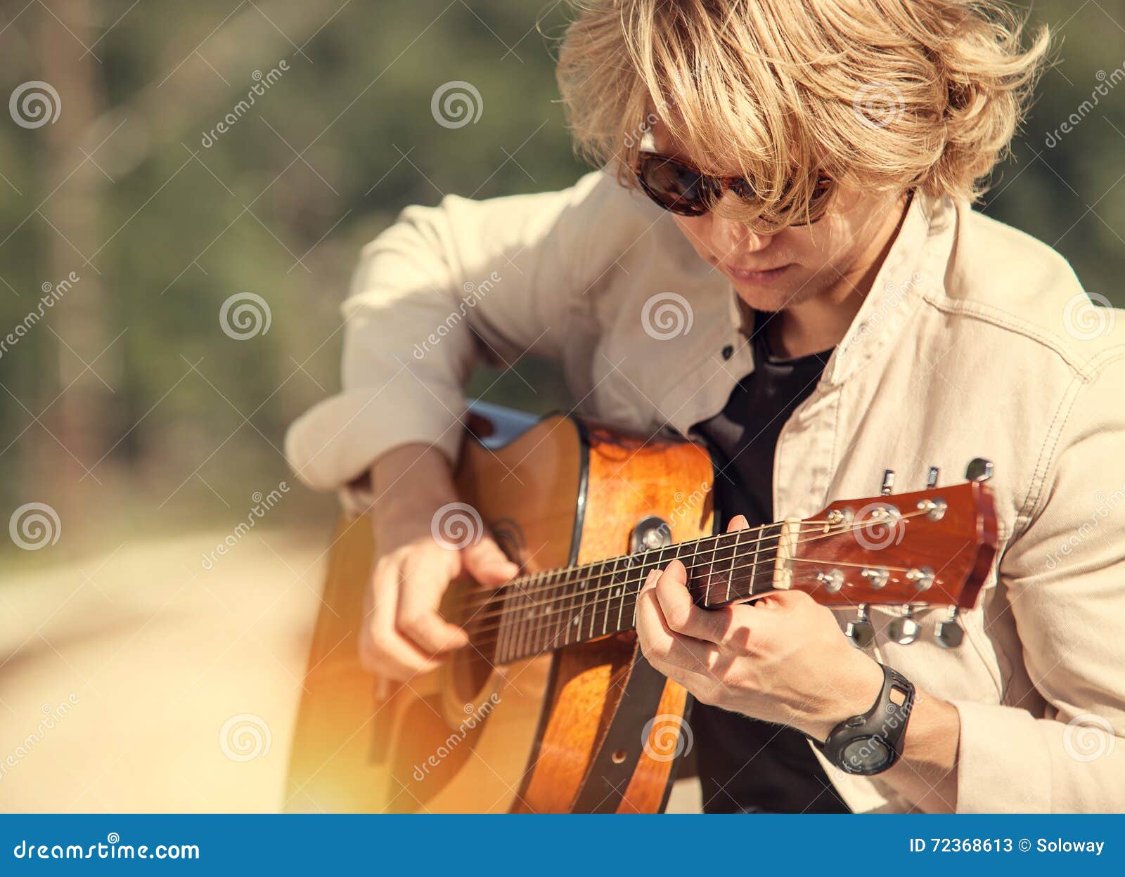 Young Man Playing on Guitar Portrait Stock Image - Image of musician ...
