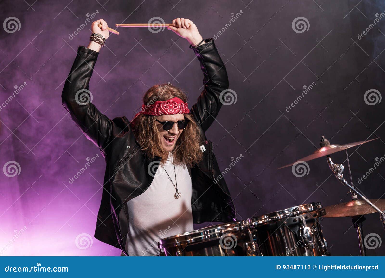 Young Man Playing Hard Rock Music with Drums Set Stock Image - Image of ...