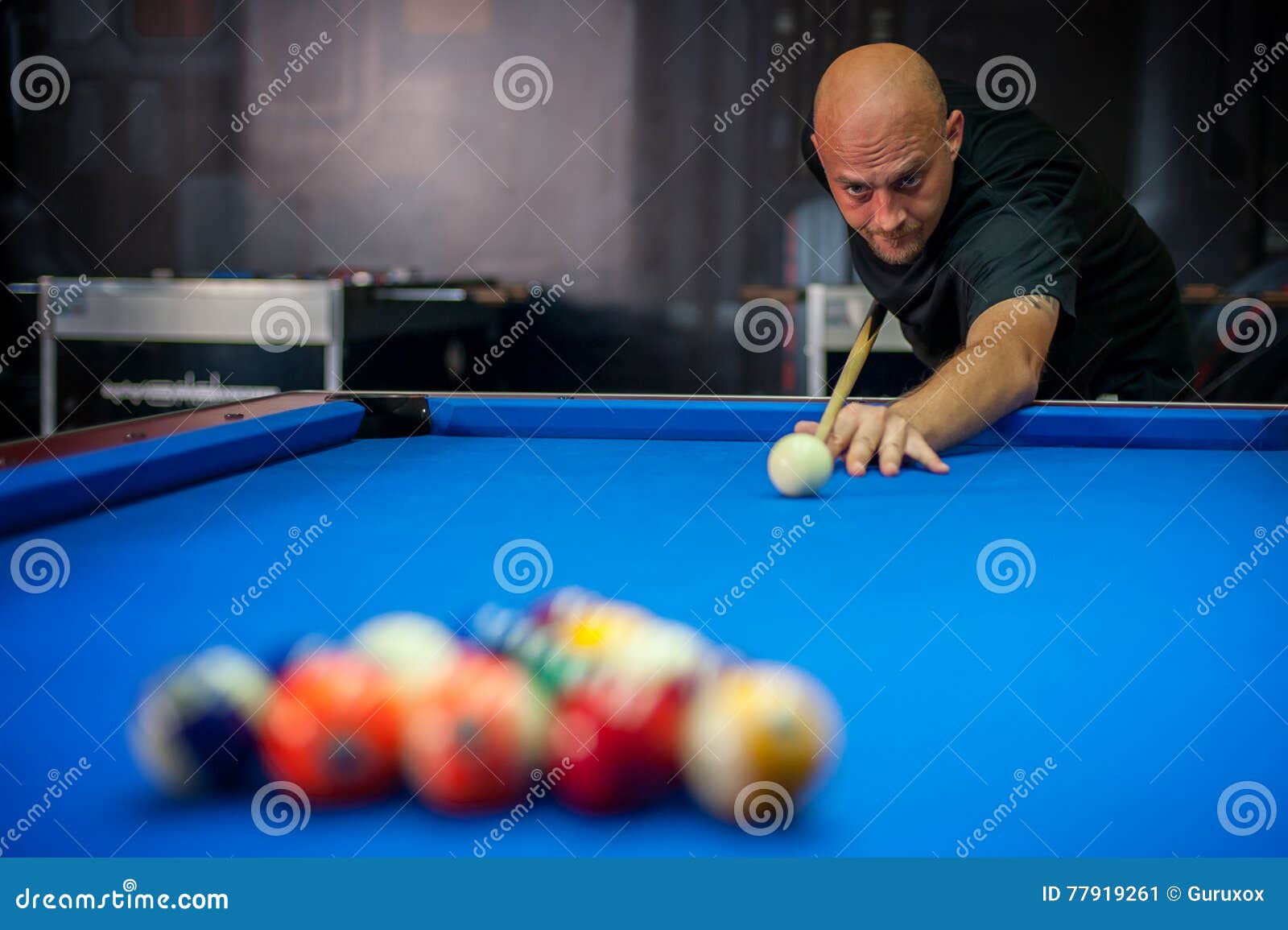 Young Man Playing Pool Game in Pub Stock Image - Image of gamble ...