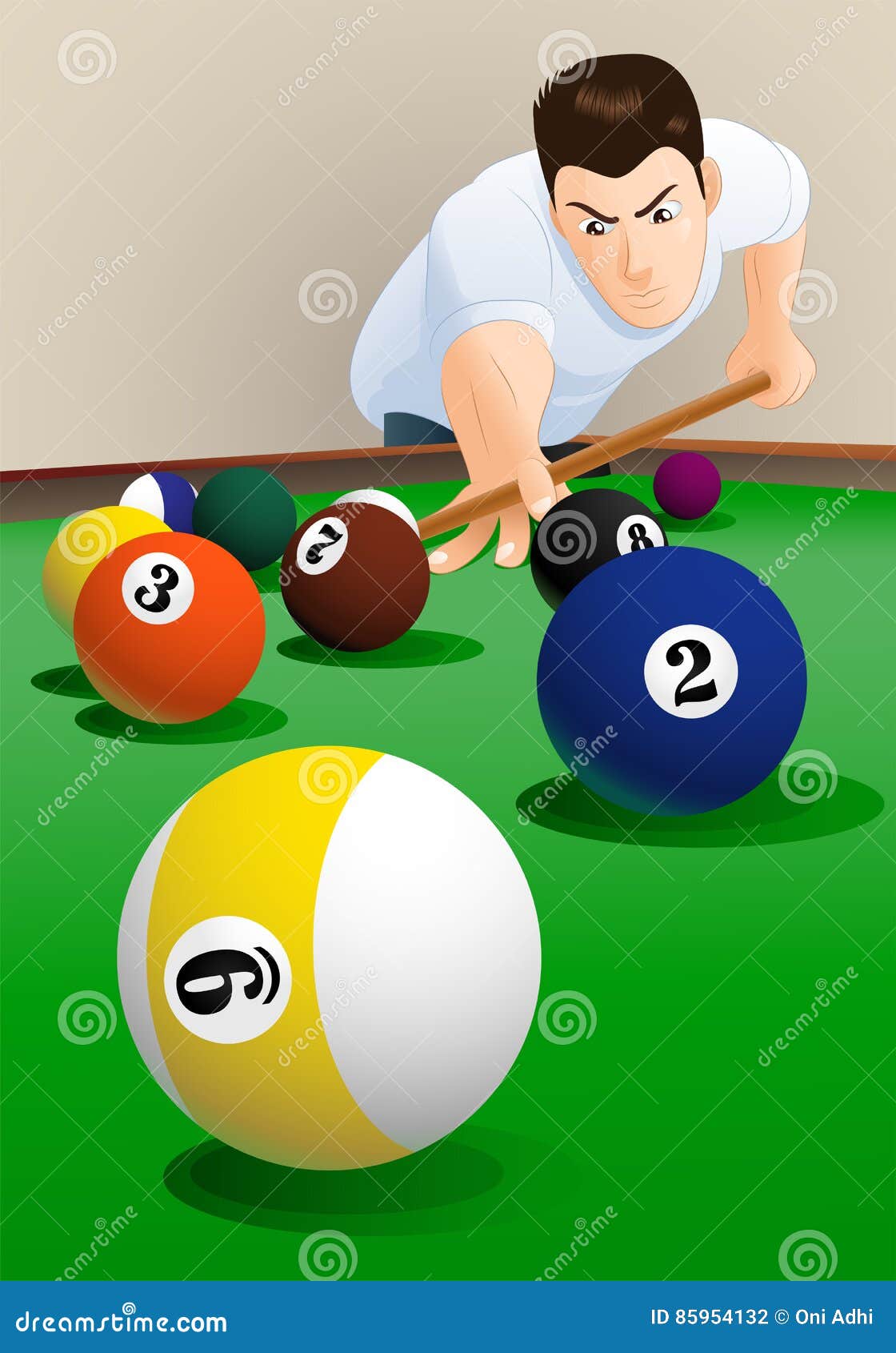 Young Man Playing Pool Indoor Stock Vector - Illustration of indoor ...