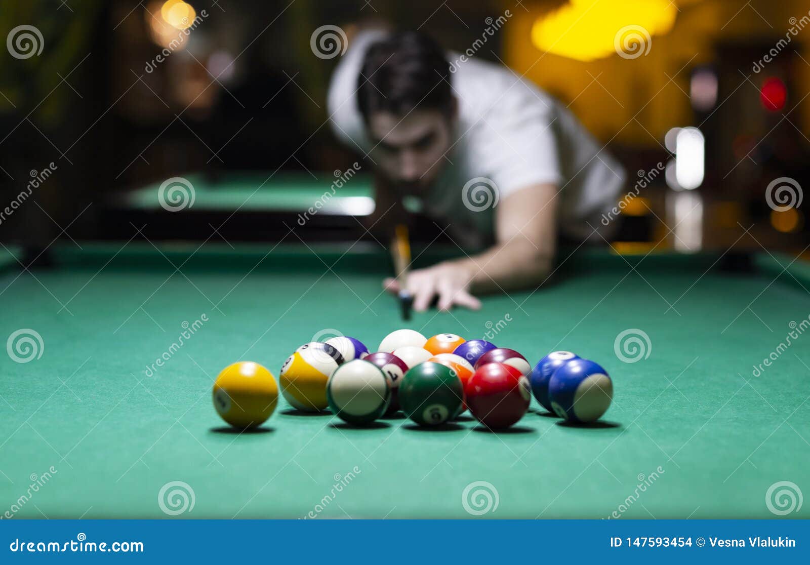 Young Man Playing Pool in Pub Stock Photo - Image of enjoyment ...