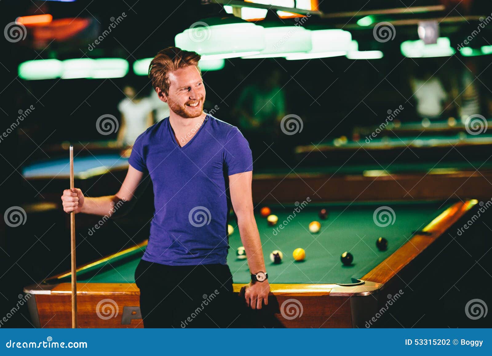 Young man playing pool stock photo. Image of stick, billiards - 53315202