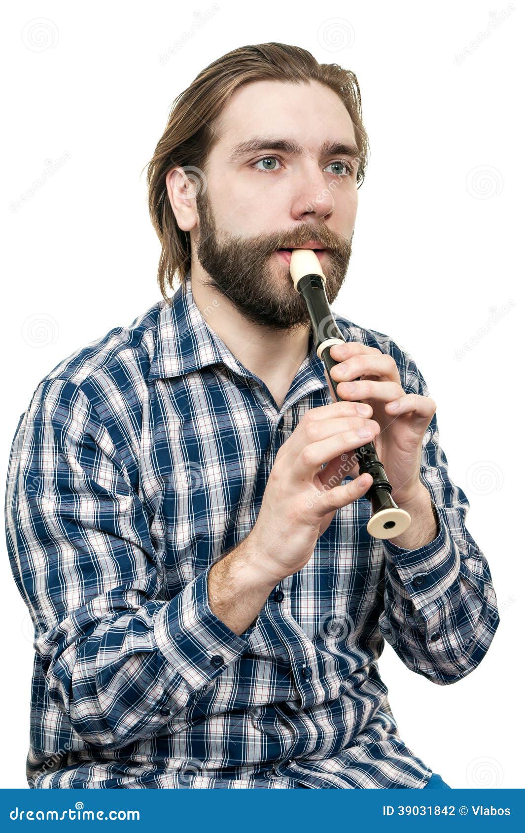 The Young Man Playing on a Recorder Stock Photo - Image of isolated ...