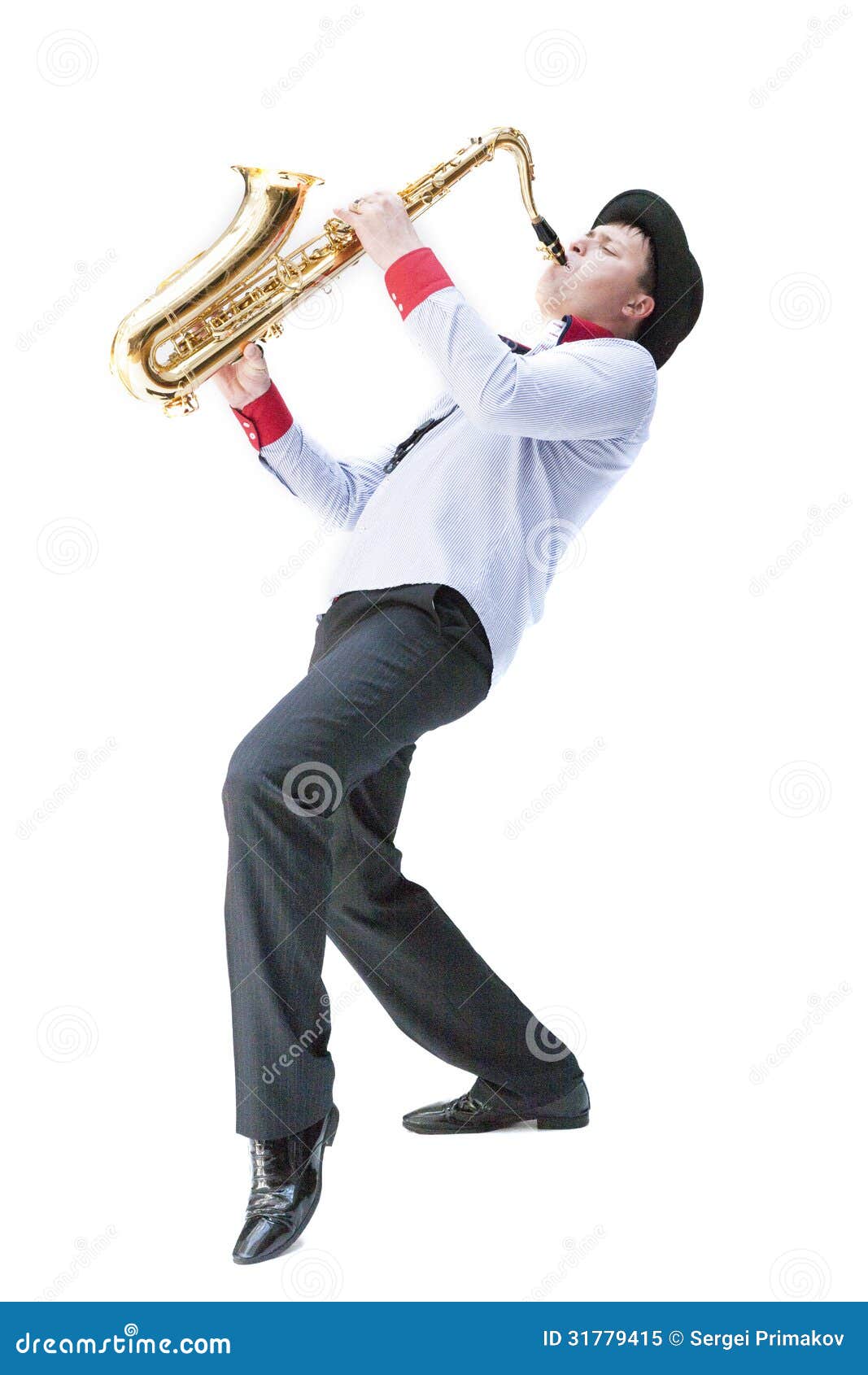 Young Man Playing on Saxophone Stock Image - Image of retro, isolated ...