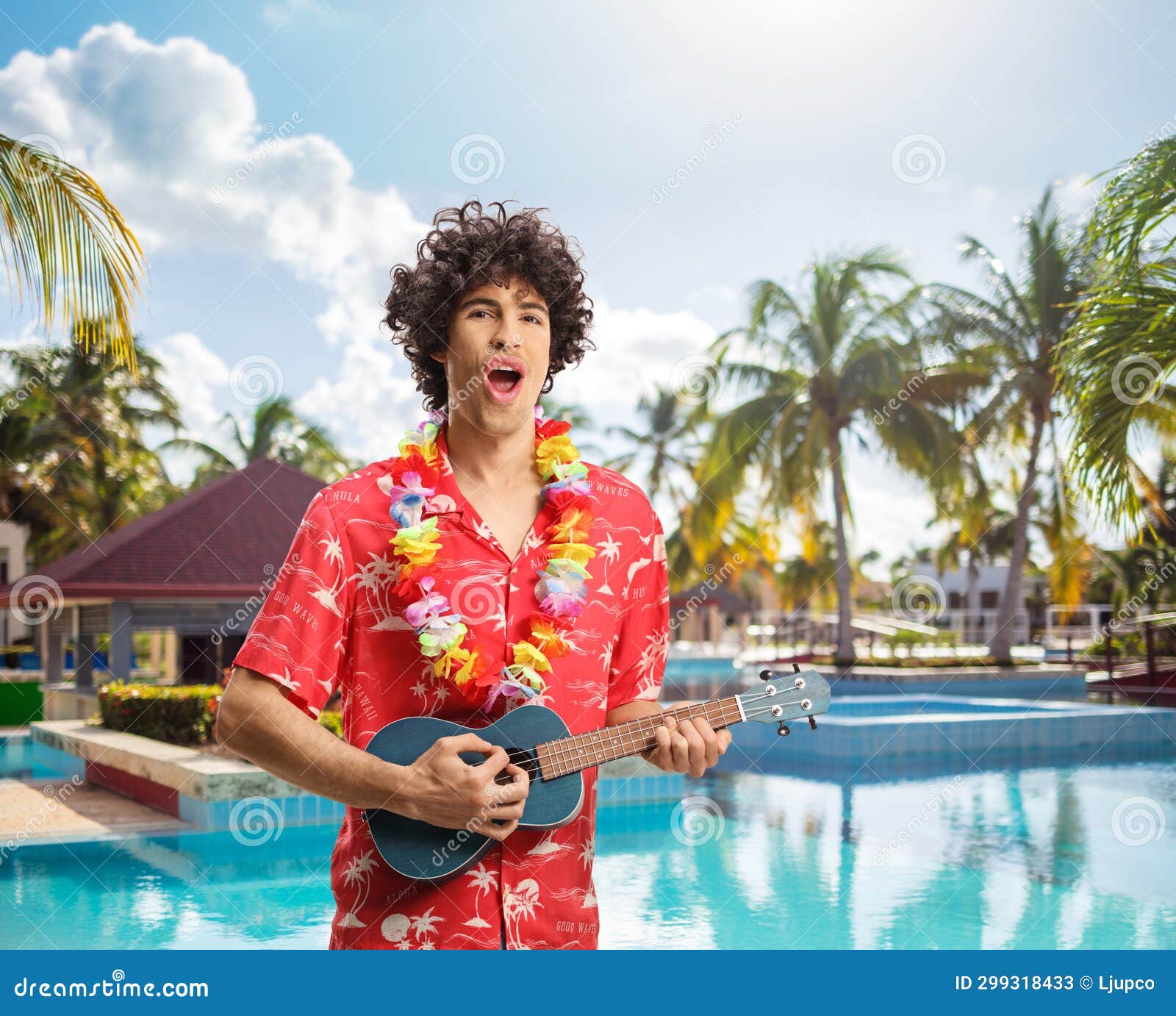 Young Man Playing Ukulele by a Pool Stock Image - Image of person, cool ...