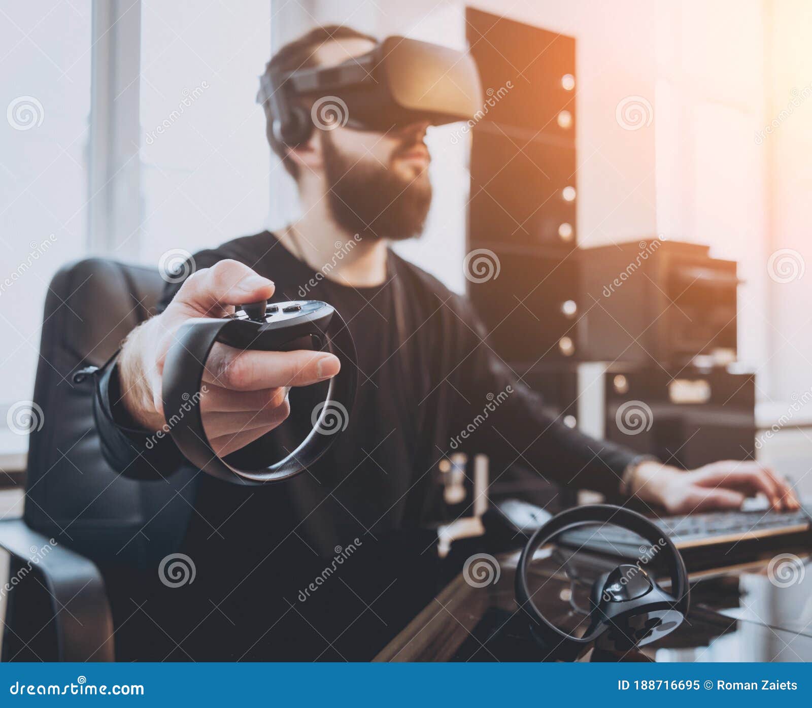 The Young Man Plays a Game at the Office. Stock Image - Image of ...