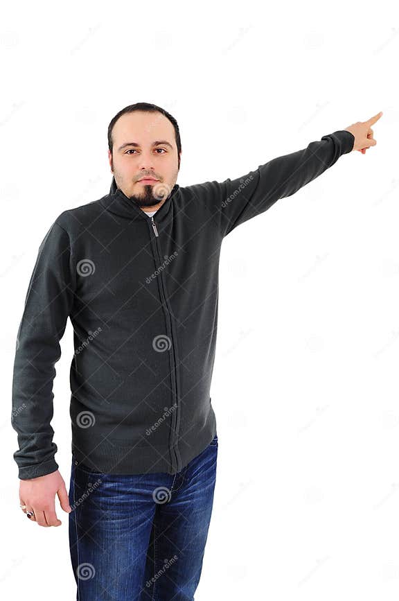 Young Man Pointing at the Air Stock Photo - Image of white, showing ...