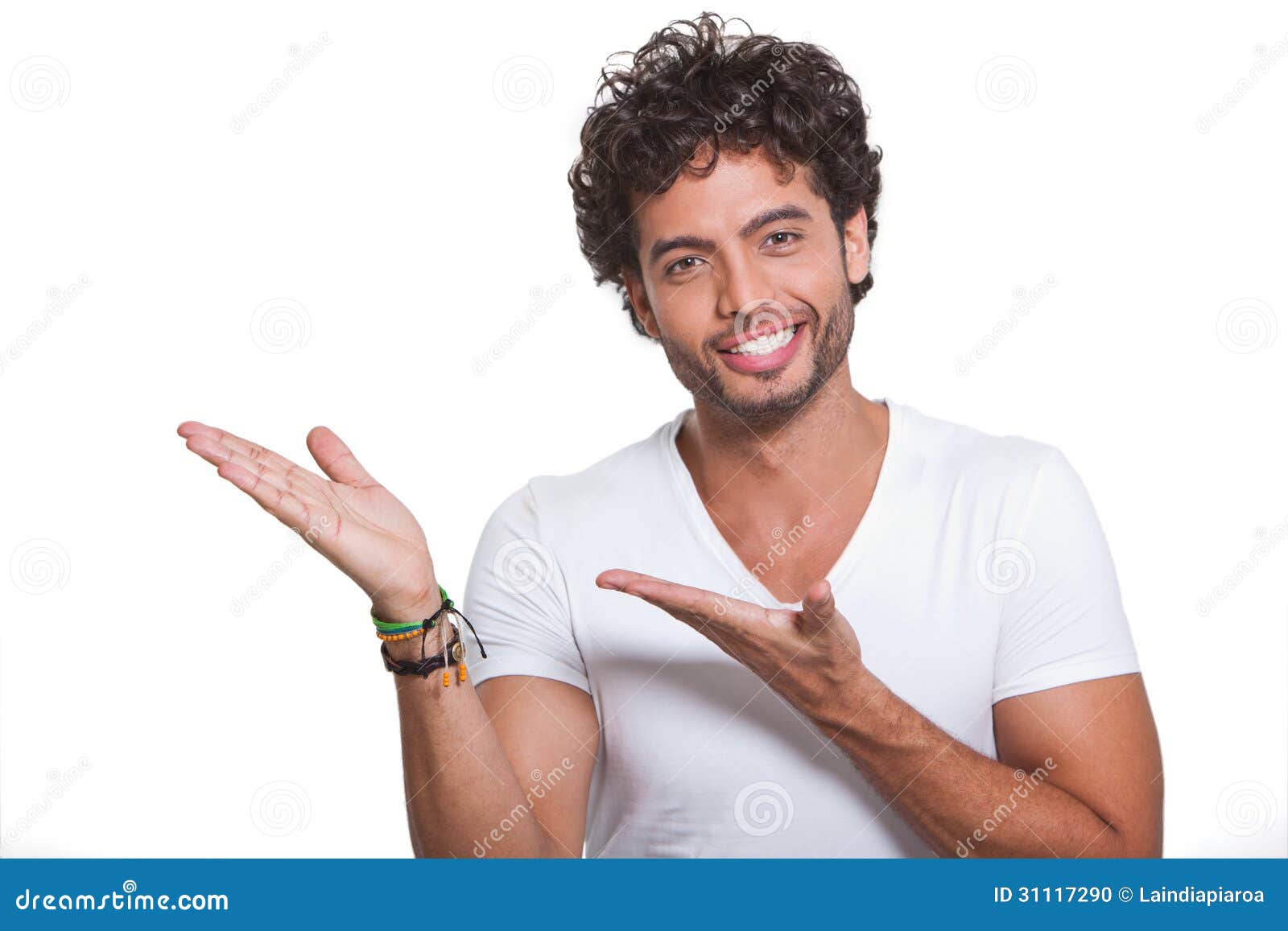 Young Man by Pointing with Both Hands Stock Photo - Image of isolated ...