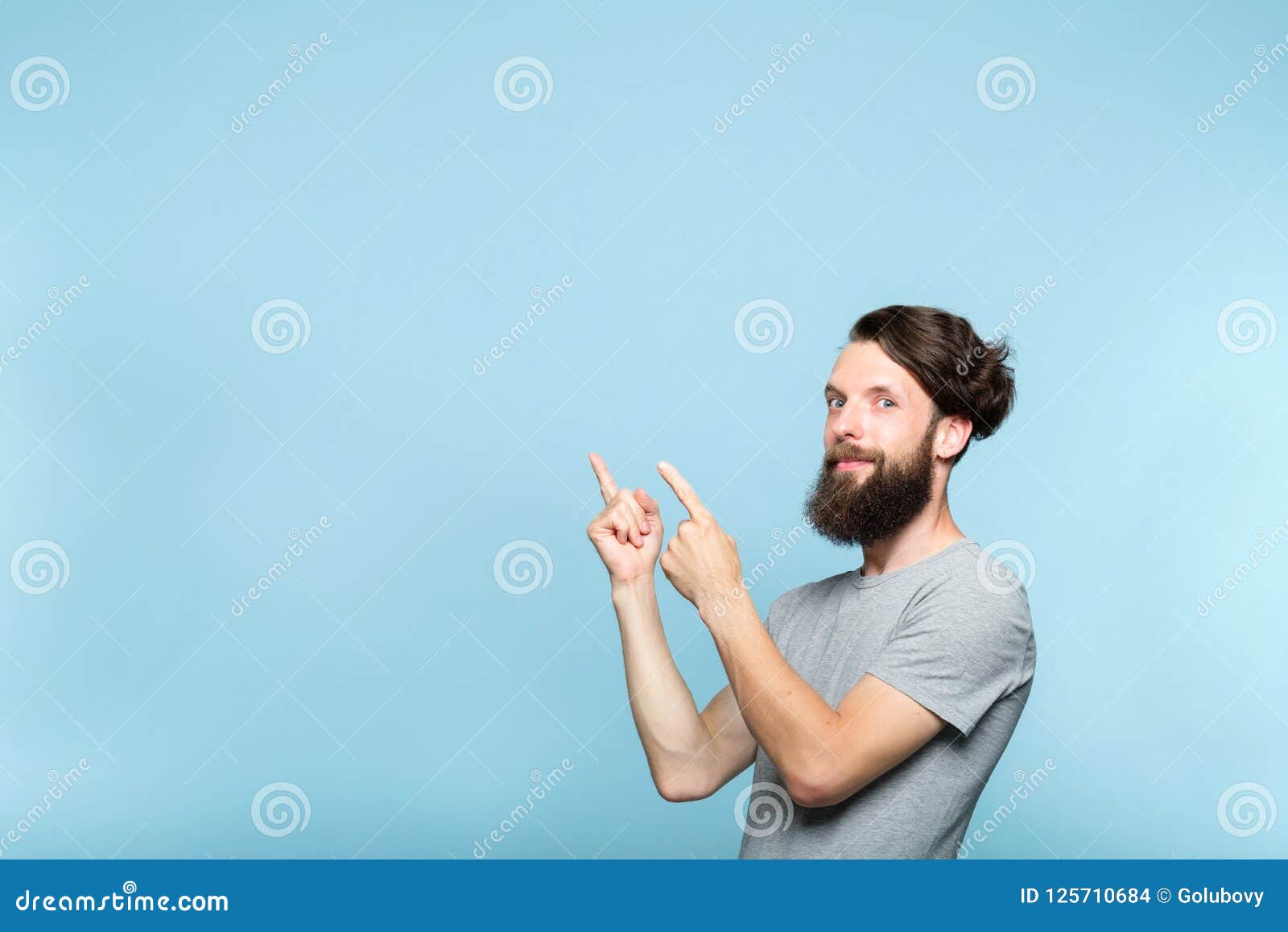 Man Point Left Hands Hipster Bearded Advertisement Stock Photo - Image ...