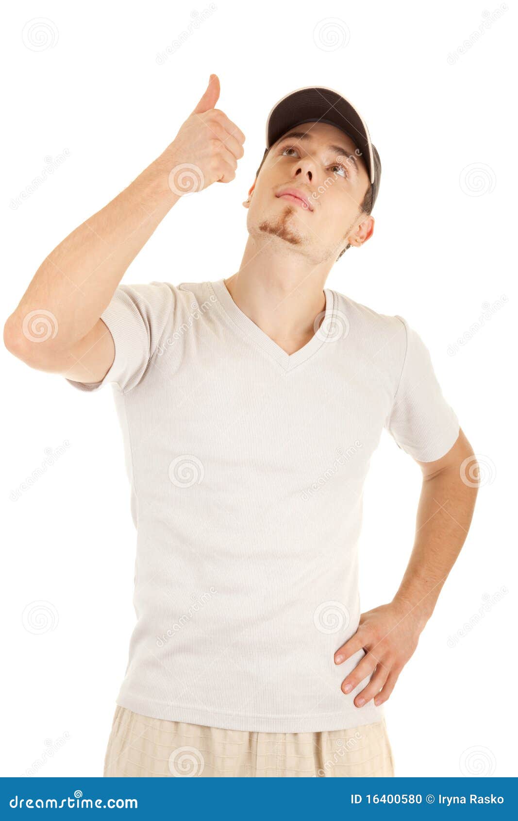 Young Man is Pointing and Looking Up Stock Photo - Image of ...