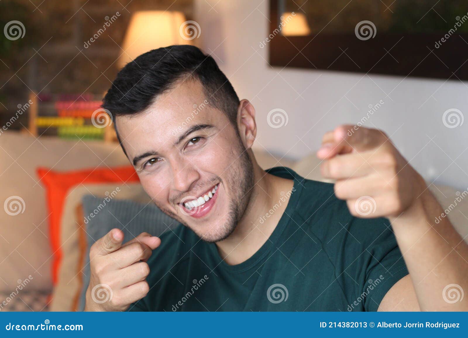 Young Man Pointing with Two Fingers Stock Image - Image of friendly ...