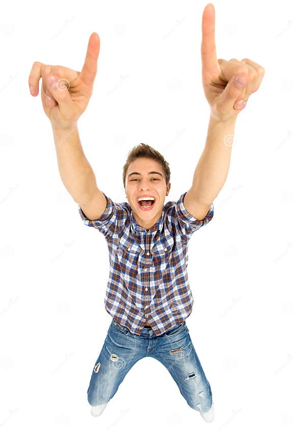 Young man pointing up stock photo. Image of high, angle - 16498134