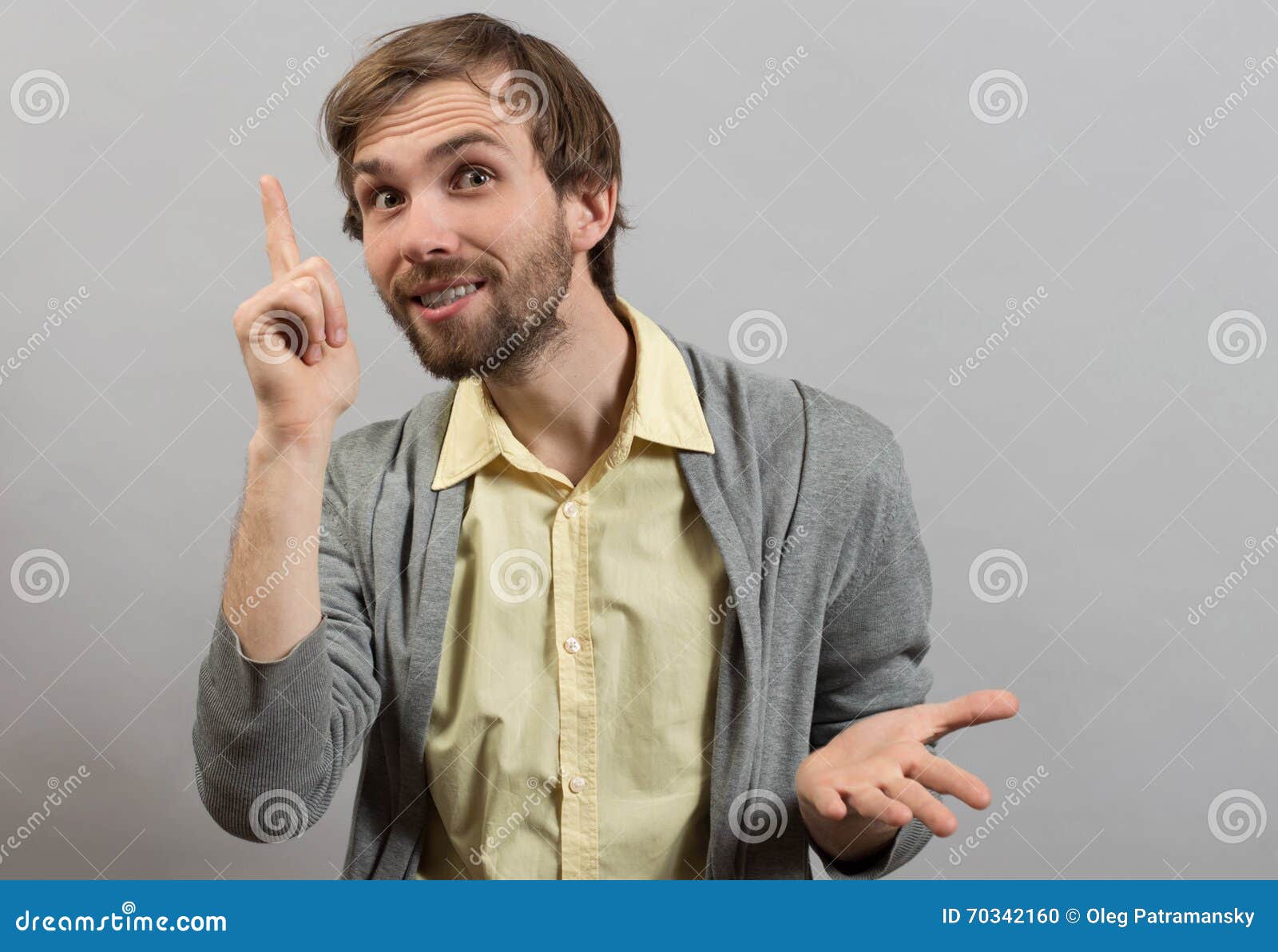 Young Man Pointing Up, Having an Idea Stock Photo - Image of showing ...