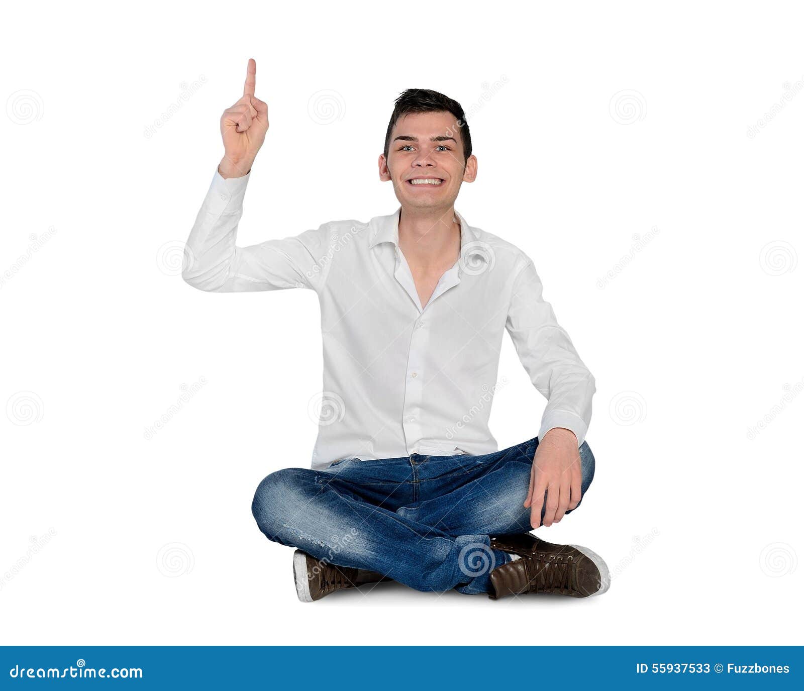 Young man pointing up stock image. Image of funny, camera - 55937533