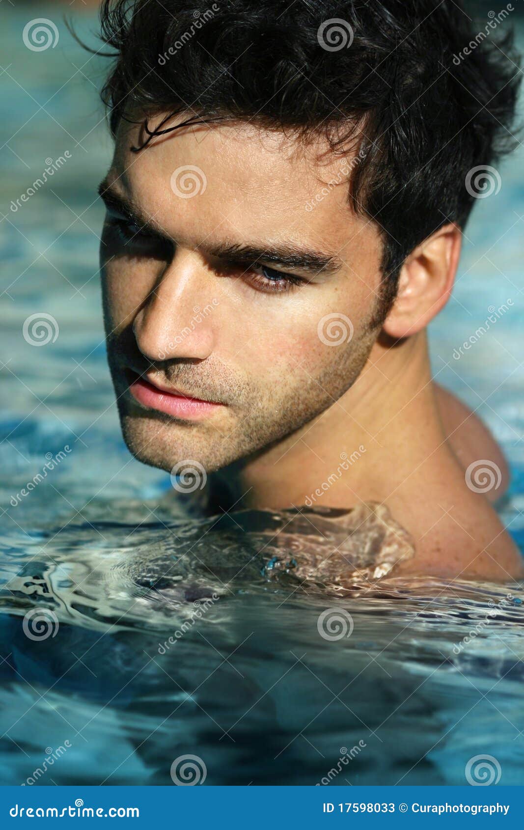 Young man in pool stock image. Image of profile, holiday - 17598033