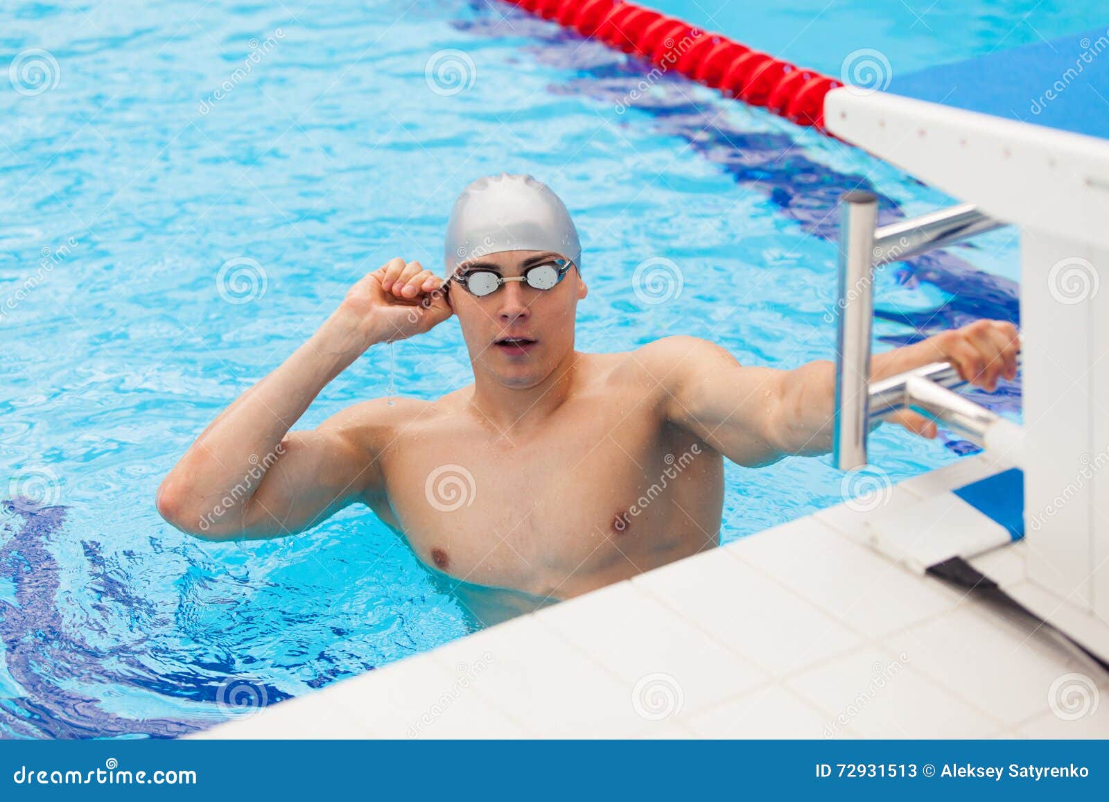Young Man in a Pool - Go To Start Swimming. Backstroke during Stock ...