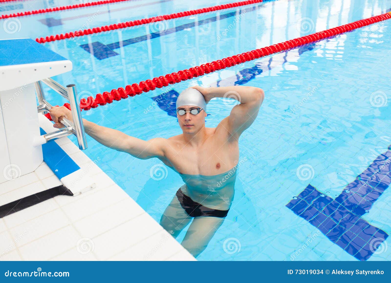 Young Man in a Pool - Go To Start Swimming. Backstroke during Stock ...