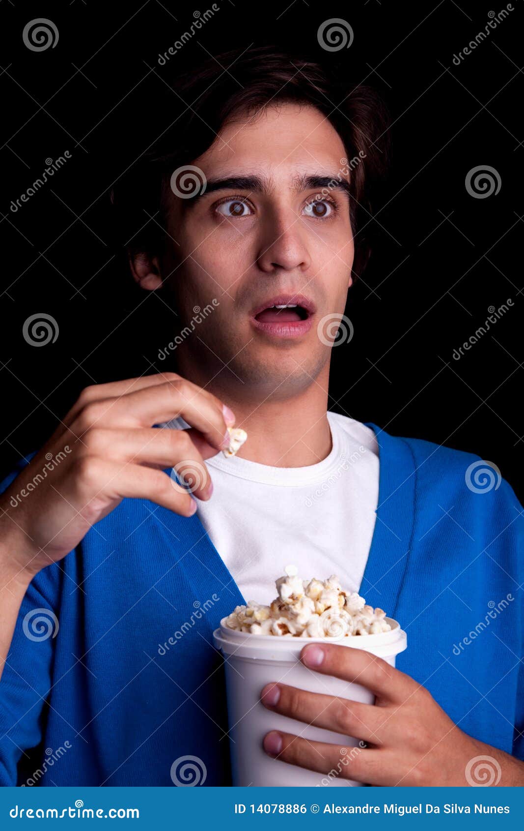 Young Man, with Popcorn Watching Stock Photo - Image of leisure ...