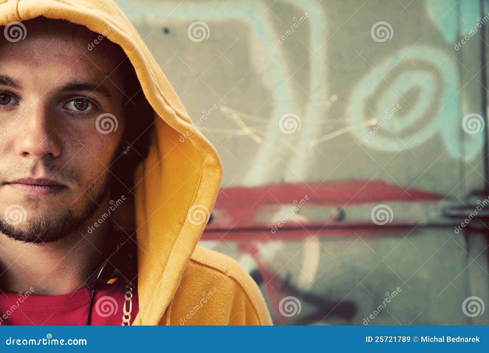 Young Man Portrait, Graffiti Stock Image - Image of handsome, cowl ...