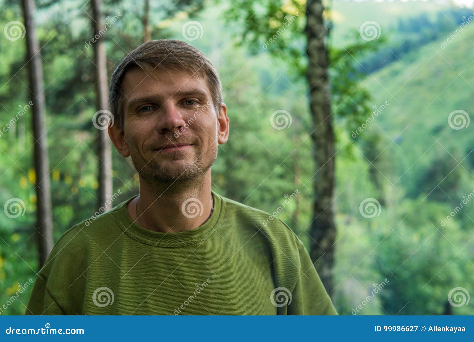 Young Man Portrait in a Summer Forest in the Mountains Stock Image ...